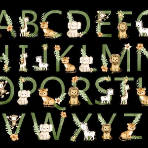 Safari Watercolor Alphabet Clipart, Nursery Decor, Baby Girl Boy ...