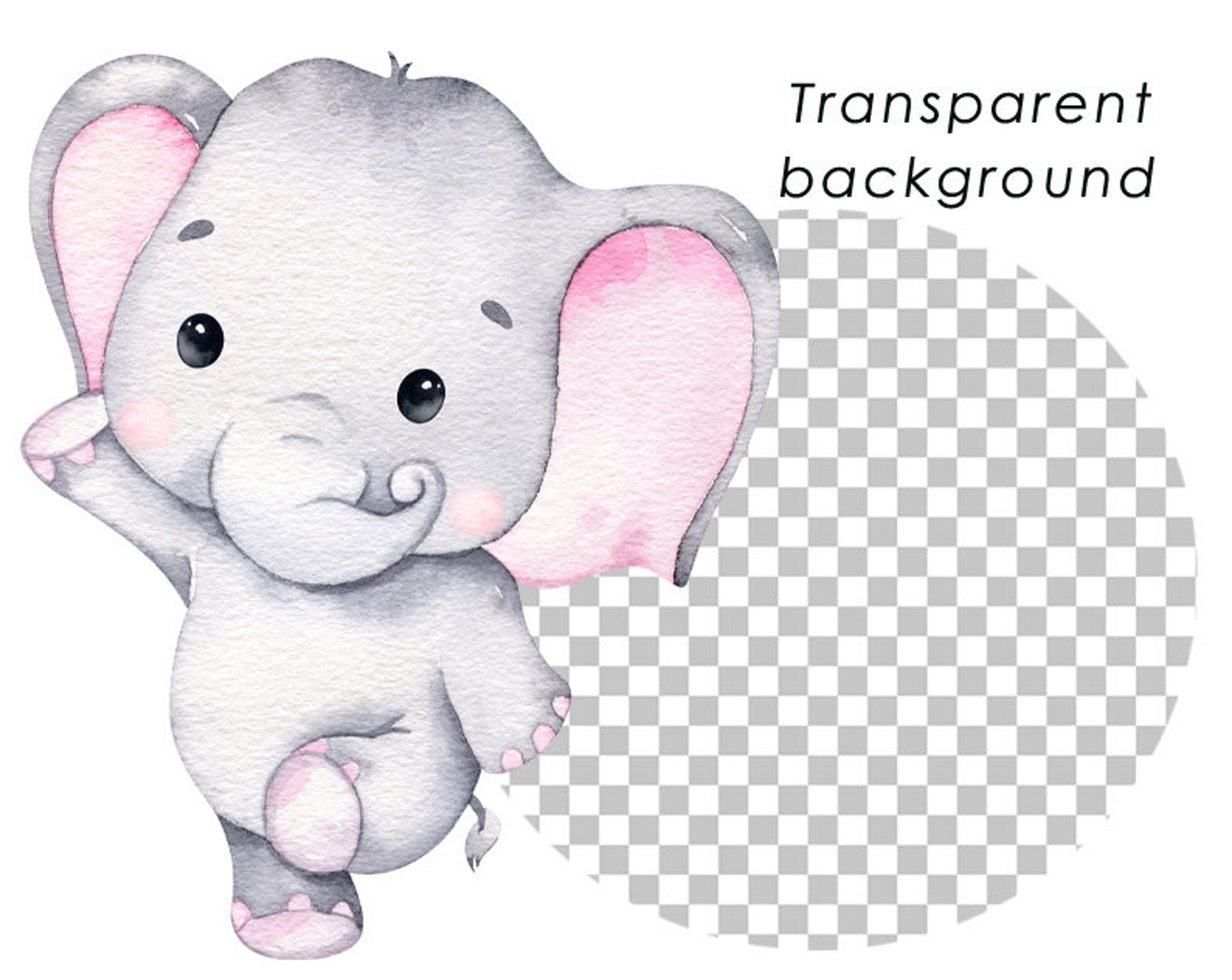 Baby Elephant Watercolor Clipart Girl Wall Art Nursery - Etsy