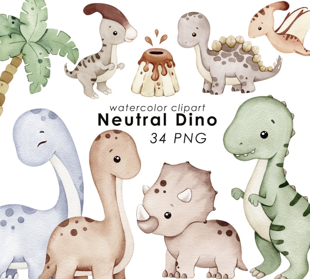 Dinosaurs Watercolor Clipart, Dino Clip Art, Cute Dinosaur, Neutral ...