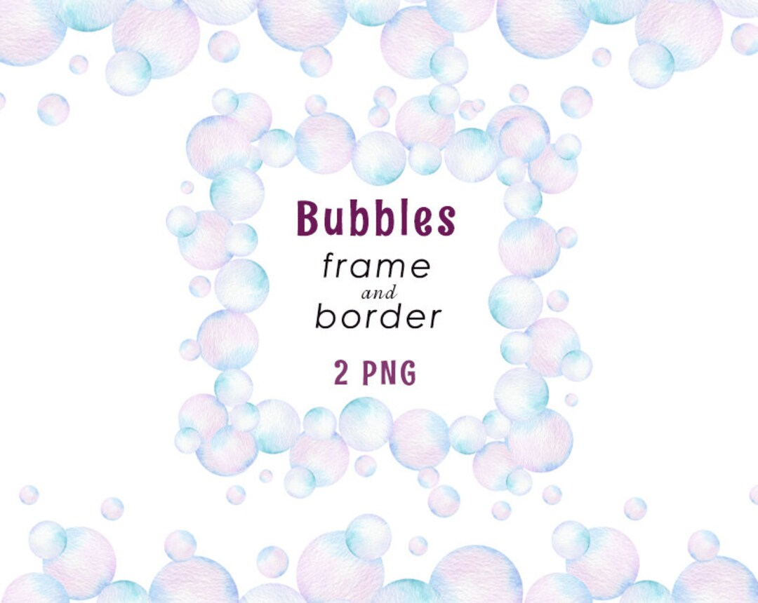 Watercolor Bubbles Frame and Borders, Pastel Nursery Decor, PNG ...
