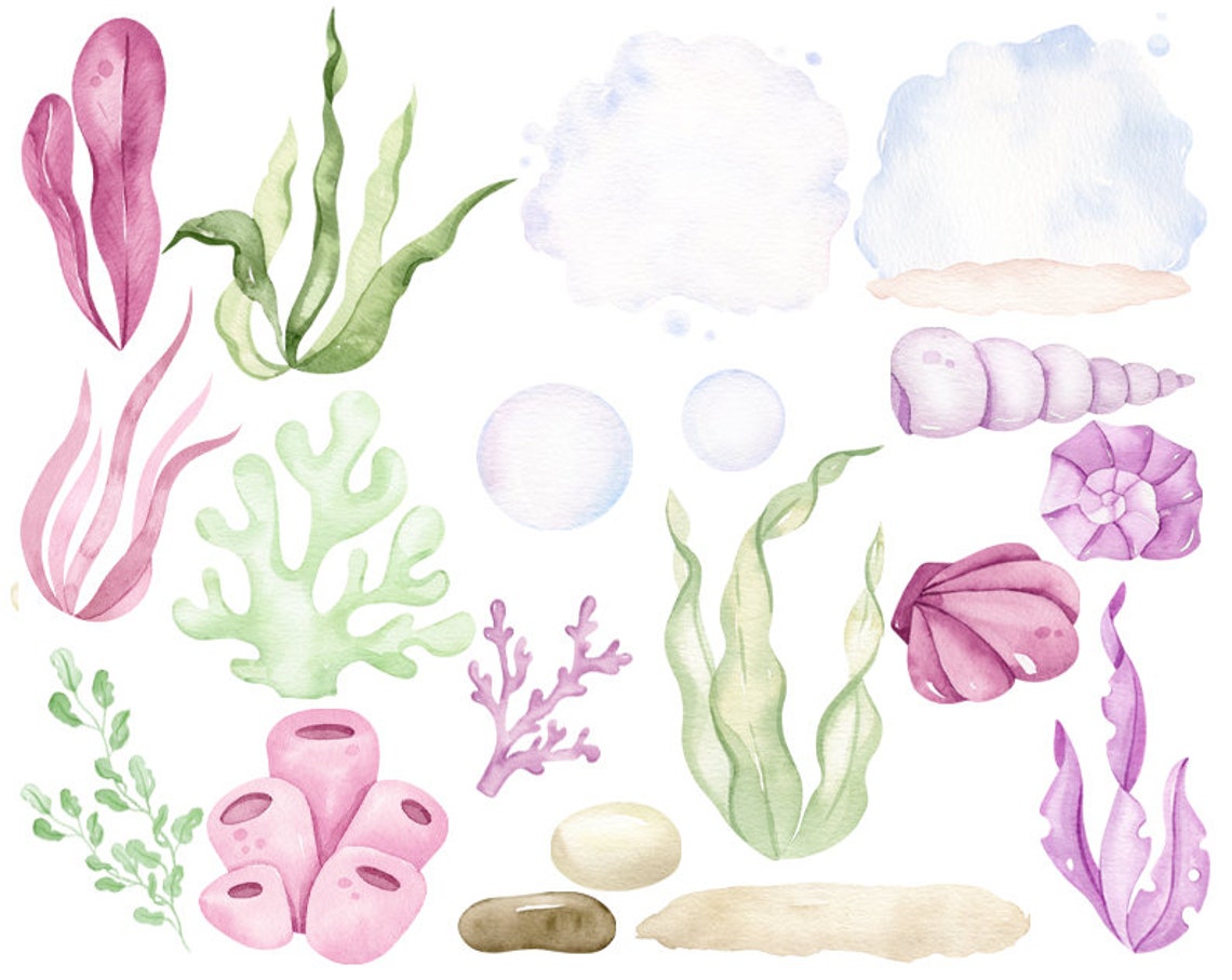 Undersea Watercolor Clipart Nursery Decor Nautical Baby Girl - Etsy