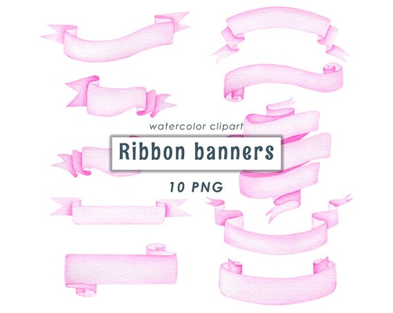 Watercolor Pink Ribbon Banners Clipart Baby Girl Nursery - Etsy