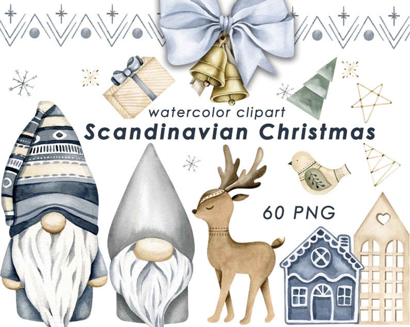 Watercolor Scandinavian Christmas Clipart Nordic Gnomes PNG - Etsy