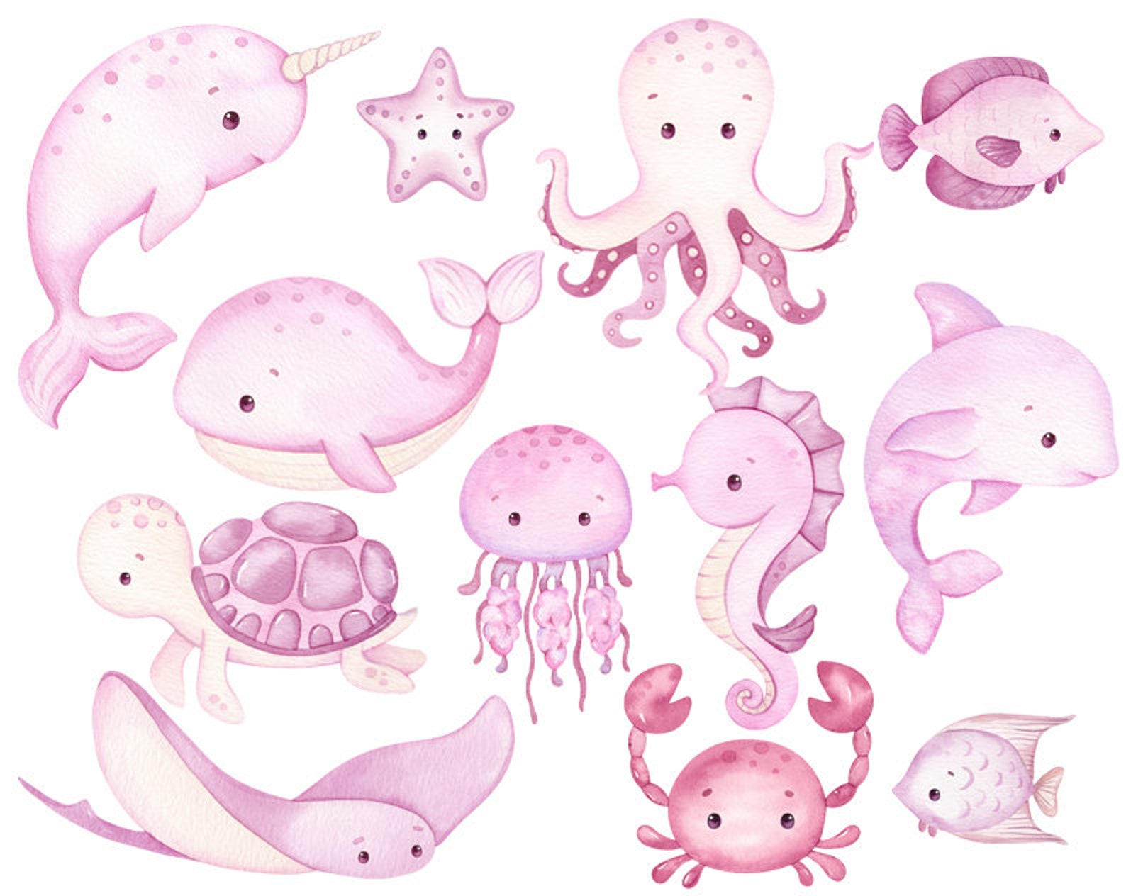 Undersea Watercolor Clipart Nursery Decor Nautical Baby Girl - Etsy