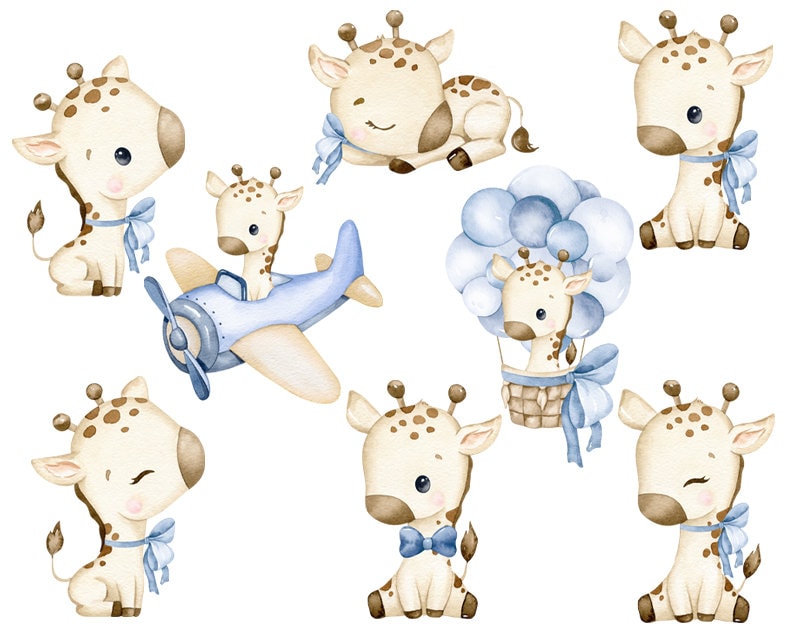 Baby Giraffe Watercolor Clipart Baby Boy Clip Art Nursery - Etsy