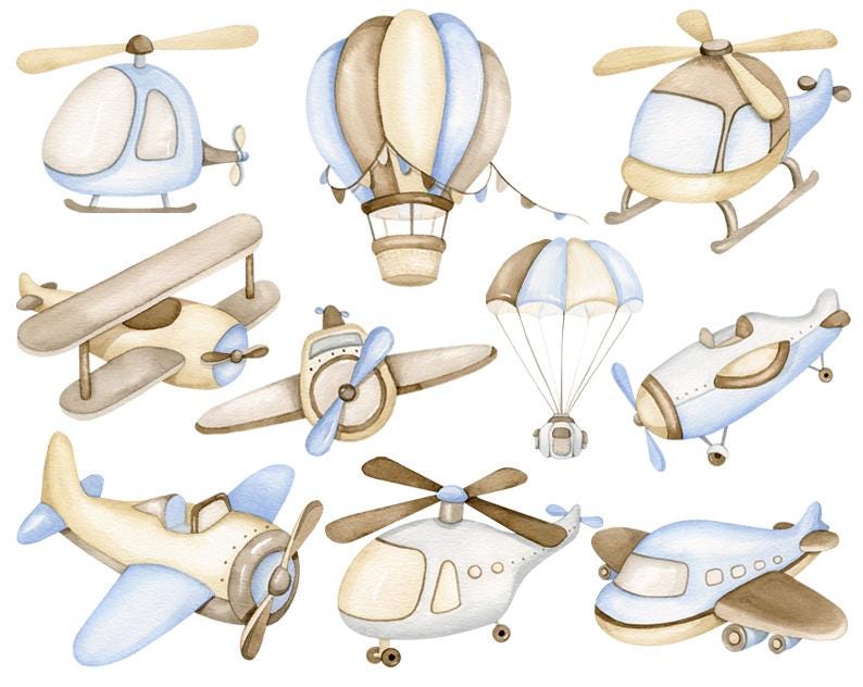 Air Transport Watercolor Clipart, Train Clipart, Hot Air Balloons ...