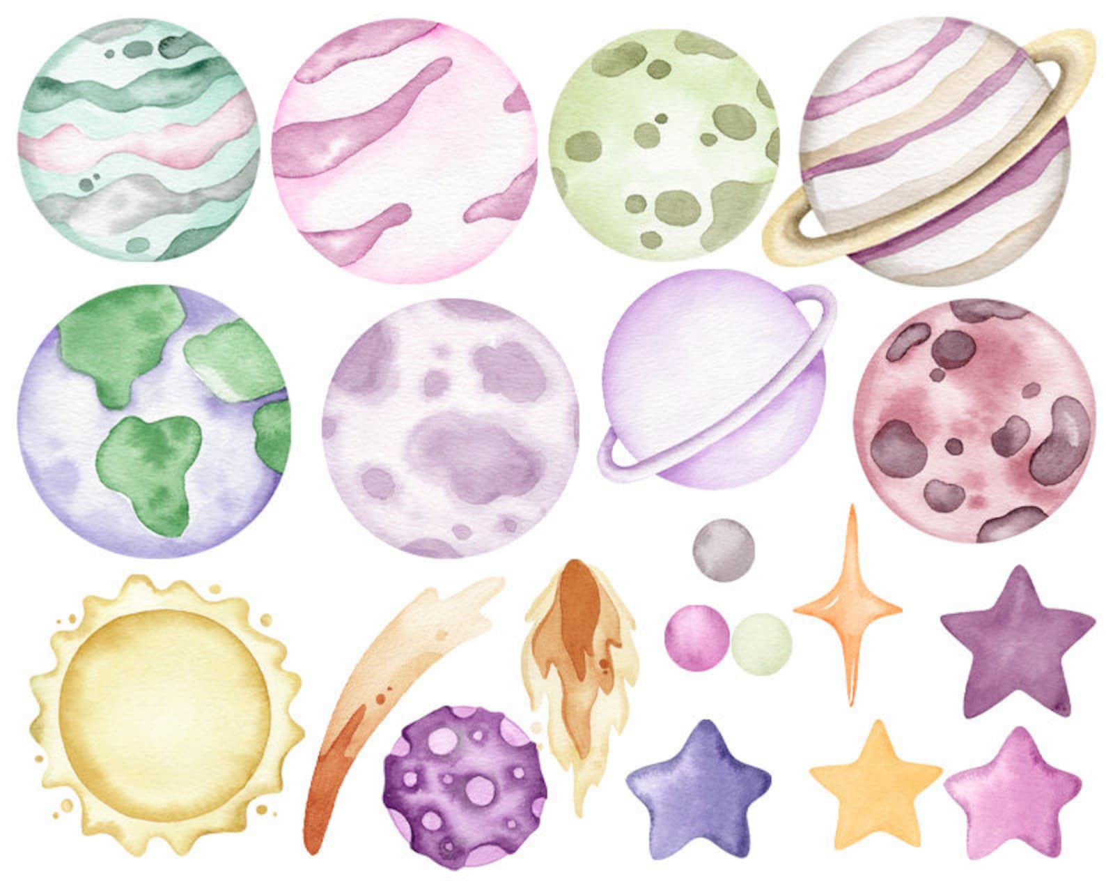 Girly Space Watercolor Clipart, Girl Cute Astronaut , Planets Clip Art ...