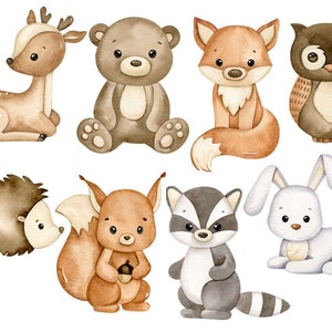 Woodland Animals Watercolor Clipart, Forest Animals Clip Art, Nursery ...