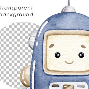 Vintage Robots Watercolor Clipart, Cute Robot PNG, Baby Boy Clip Art ...