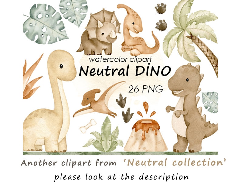 Watercolor Dinosaurs Clipart Dino Clip Art Nursery Decor - Etsy