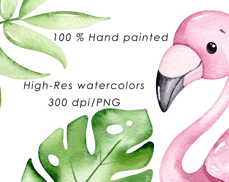 Watercolor Flamingo Clipart Cute Tropical Clip Art Summer - Etsy