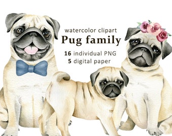 Pug Watercolor | Etsy