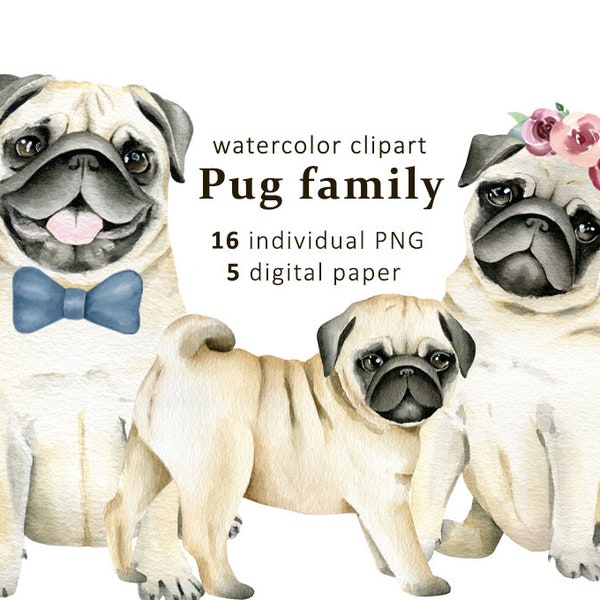 Pug Watercolor - Etsy