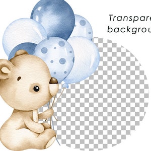 Teddy Bear Clipart, Watercolor Baby Bear, Nursery Decor, Baby Boy, Baby ...