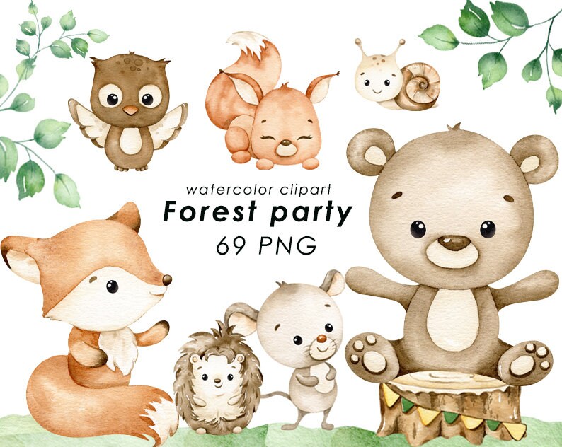 Woodland Animals Clipart, Cute Forest Animals PNG (digital Download) - Etsy