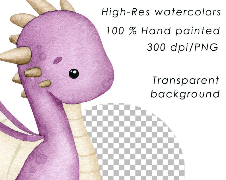 Dragons Watercolor Clipart, Girly Cute Dragon PNG, Nursery Wall Art ...