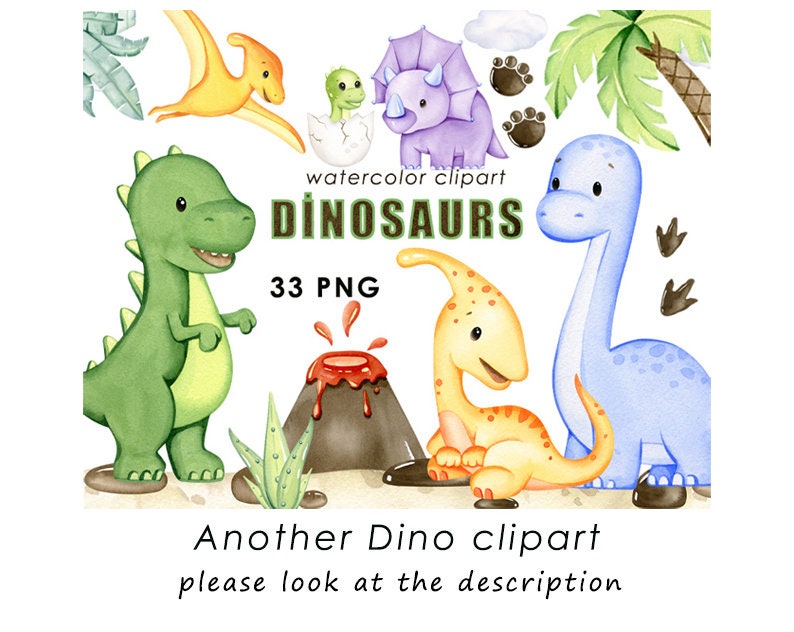 Watercolor Dinosaurs Clipart Neutral Baby Boy Clip Art Dino - Etsy