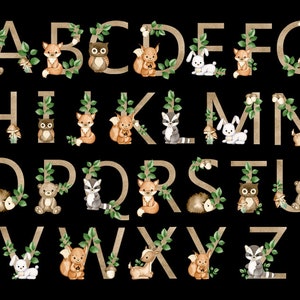 Woodland Watercolor Alphabet Clipart, Nursery Decor, Baby Girl Boy ...