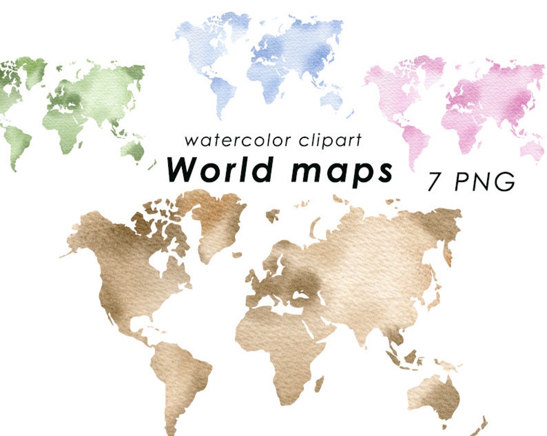 World Maps Watercolor Clipart, Nursery Decor, Map Png, Printable Map - Etsy