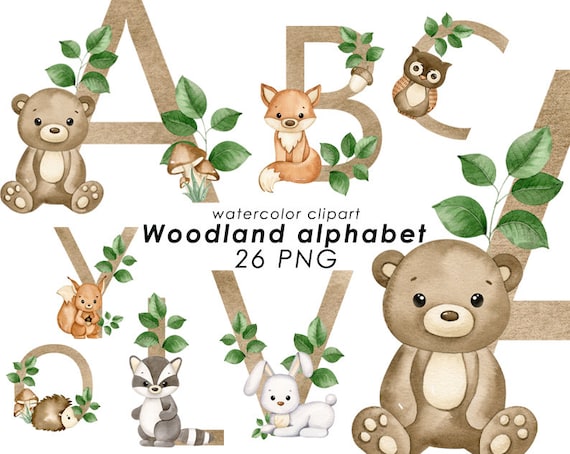 Woodland Watercolor Alphabet Clipart Nursery Decor Baby Girl - Etsy ...