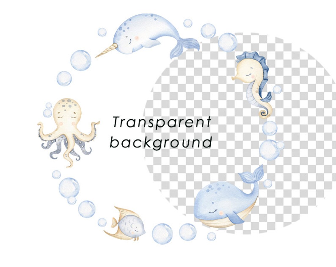 Undersea Watercolor Wreath Nautical Frame Png Nursery Decor - Etsy