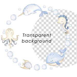 Undersea Watercolor Wreath, Nautical Frame Png, Nursery Decor, Baby ...