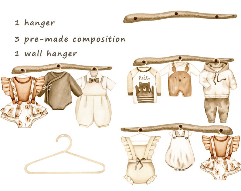 Watercolor Baby Clothes Clipart Nursery Boho Baby Shower - Etsy