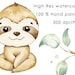 Sloth Watercolor Clipart, Cute Sloths Clip Art, Tropical Animals ...