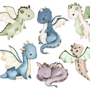 Dragons Watercolor Clipart Cute Dragon PNG Nursery Wall Art - Etsy