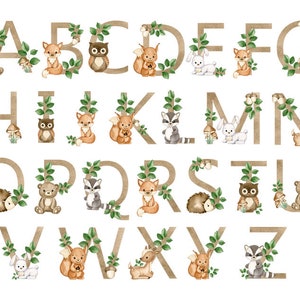 Woodland Watercolor Alphabet Clipart, Nursery Decor, Baby Girl Boy ...