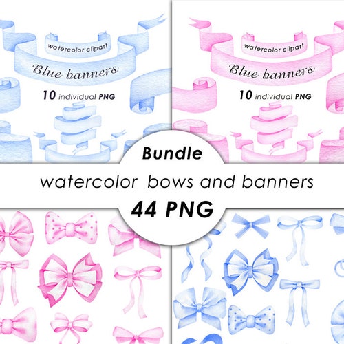 Watercolor Blue Ribbon Banners Clipart Nursery Art Baby Boy - Etsy