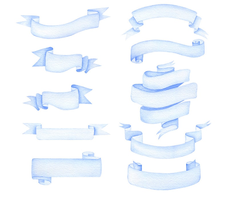 Watercolor Blue Ribbon Banners Clipart, Nursery Art, Baby Boy, PNG ...