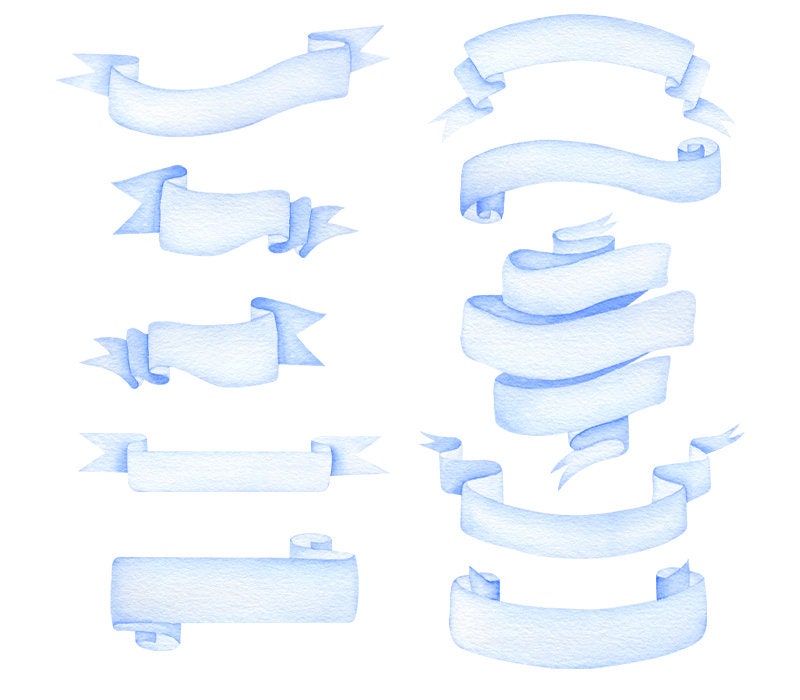 Watercolor Blue Ribbon Banners Clipart Nursery Art Baby Boy - Etsy