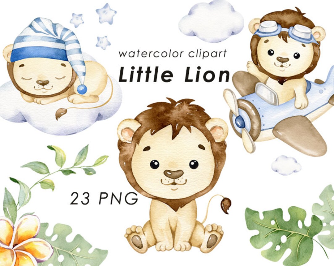 Lion Watercolor Clipart, Baby Lion Clip Art, Nursery Decor, Cute Safari ...