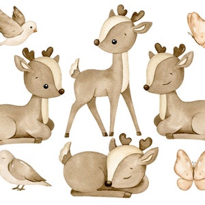 Cute Deer Watercolor Clipart, Baby Deer PNG, Nursery Decor, Baby Shower ...