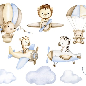 Pilot Animals Watercolor Clipart, Air Tarnsport Clip Art, Flying ...