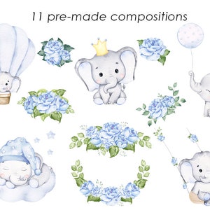 Elephant Watercolor Clipart, Cute Baby Elephant PNG, Baby Boy Clip Art ...