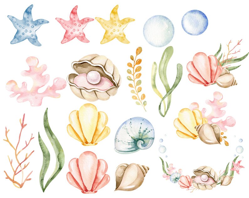 Mermaid Watercolor Clipart Cute Mermaids PNG Undersea - Etsy