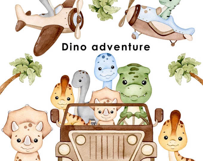 8 Baby Dinosaurs Clipart Images • Watercolor PNG + JPG Instant Download ...
