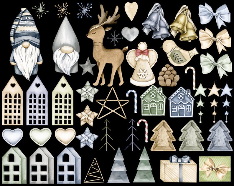 Watercolor Scandinavian Christmas Clipart Nordic Gnomes PNG - Etsy