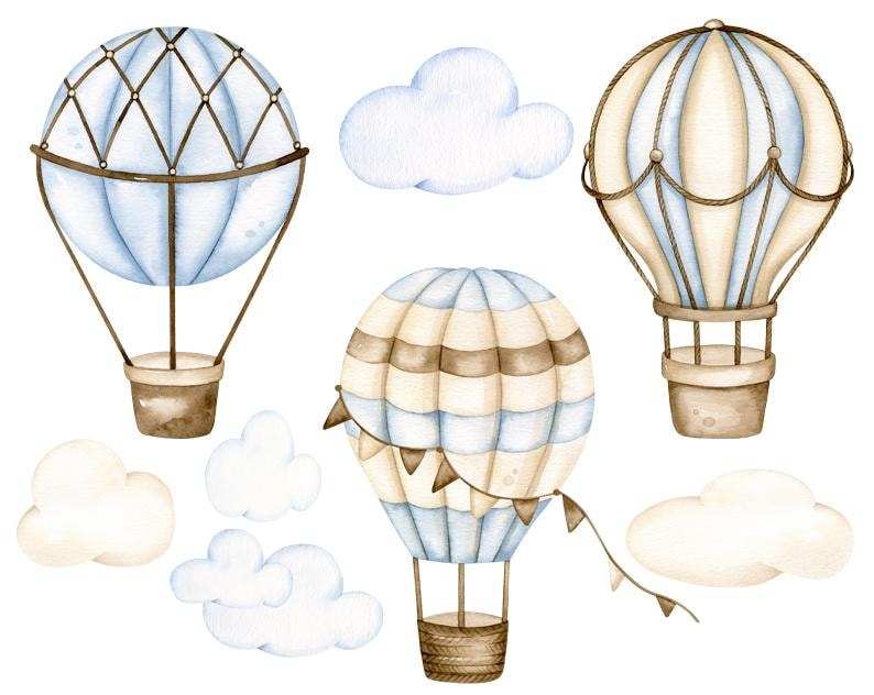 Air Transport Watercolor Clipart, Train Clipart, Hot Air Balloons ...