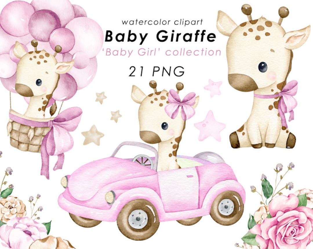 Baby Giraffe Watercolor Clipart, Baby Girl Clipart, Nursery Decor, Baby ...