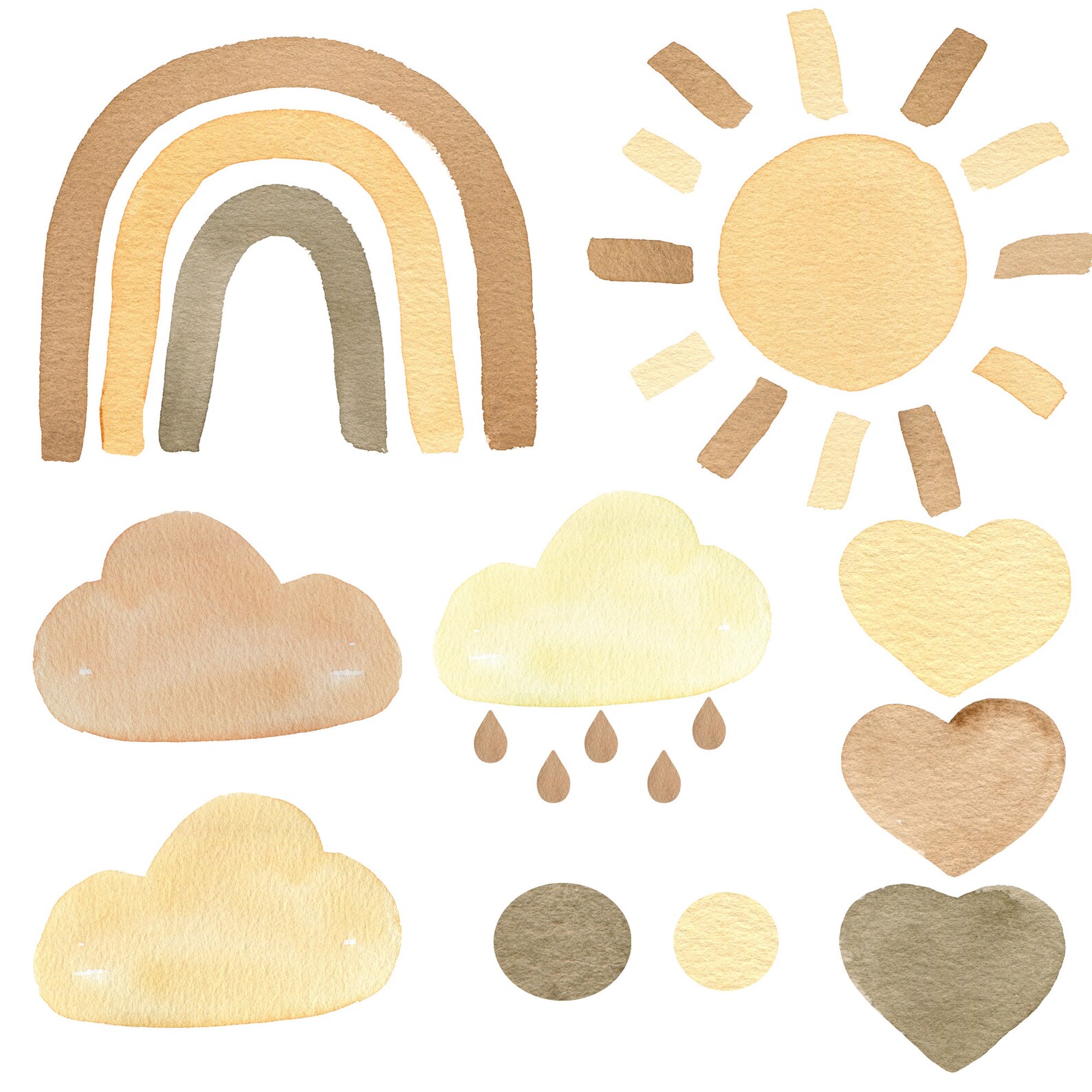 Watercolor boho rainbow clipart hand drawn sun cloud | Etsy