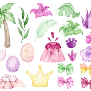 Dinosaurs Watercolor Clipart, Cute Dino PNG, Baby Girl, Baby Shower ...