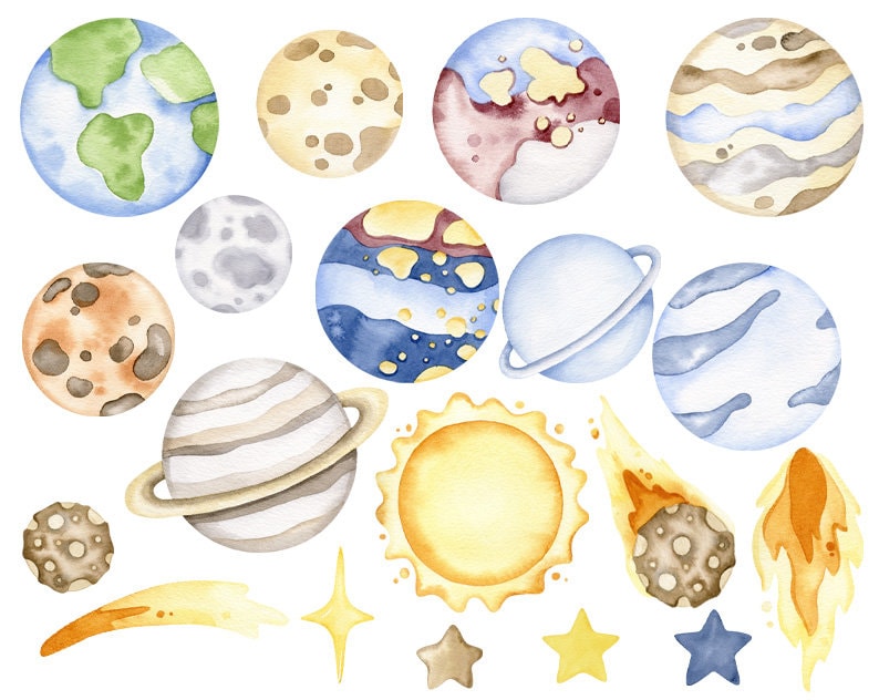 Space Watercolor Clipart Cute Astronaut Planets Clip Art - Etsy Australia