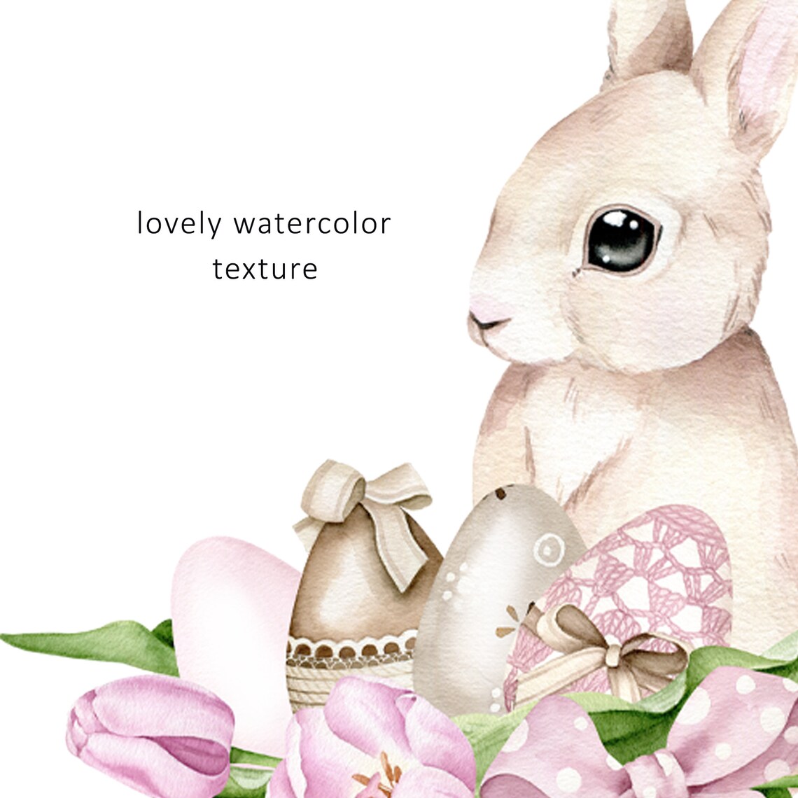 Watercolor Easter Clipart Cute Bunny Png Easter Wreath - Etsy