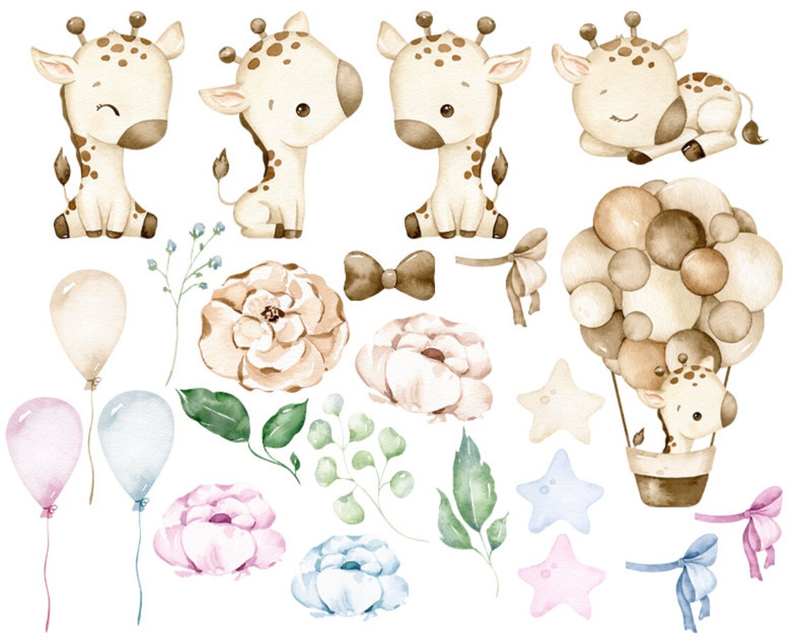 Little Giraffe Watercolor Clipart Cute Giraffe PNG Nursery - Etsy