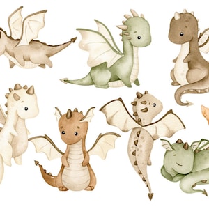 Dragons Watercolor Clipart, Cute Dragon PNG, Nursery Wall Art, Boys ...