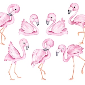 Watercolor Flamingo Clipart, Cute Tropical Clip Art, Summer Clipart ...