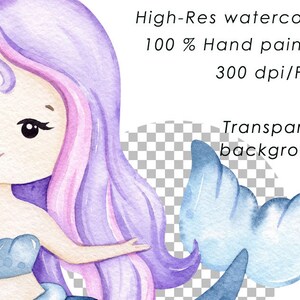 Mermaid Watercolor Clipart Cute Mermaids PNG Girl Clip Art - Etsy